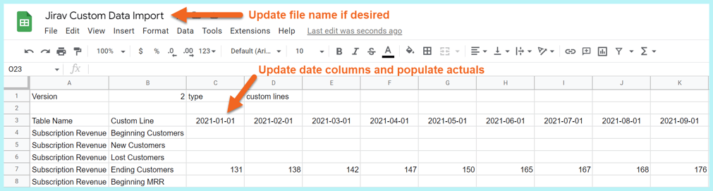 Import Custom Table Actuals from Google Sheets or Excel